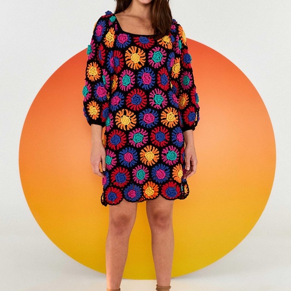FARM Rio | Dresses | Farm Rio Crochet Flowers Mini Dress Womens Size S ...